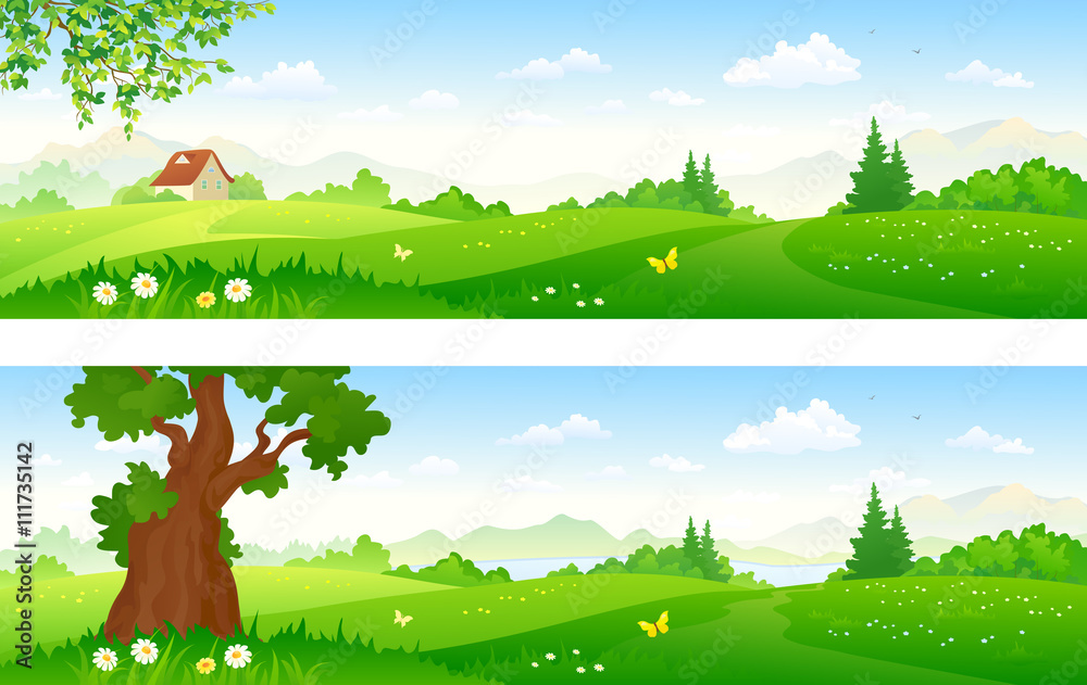 Cartoon landscape banners Stock Vector | Adobe Stock