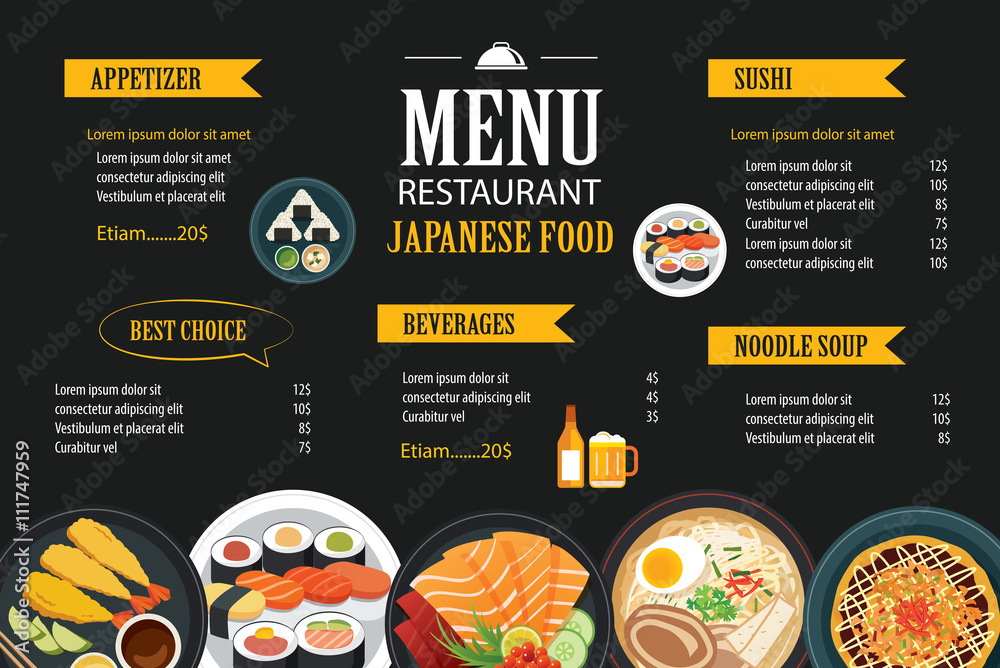 japanese food menu restaurant brochure design template Stock Vector ...