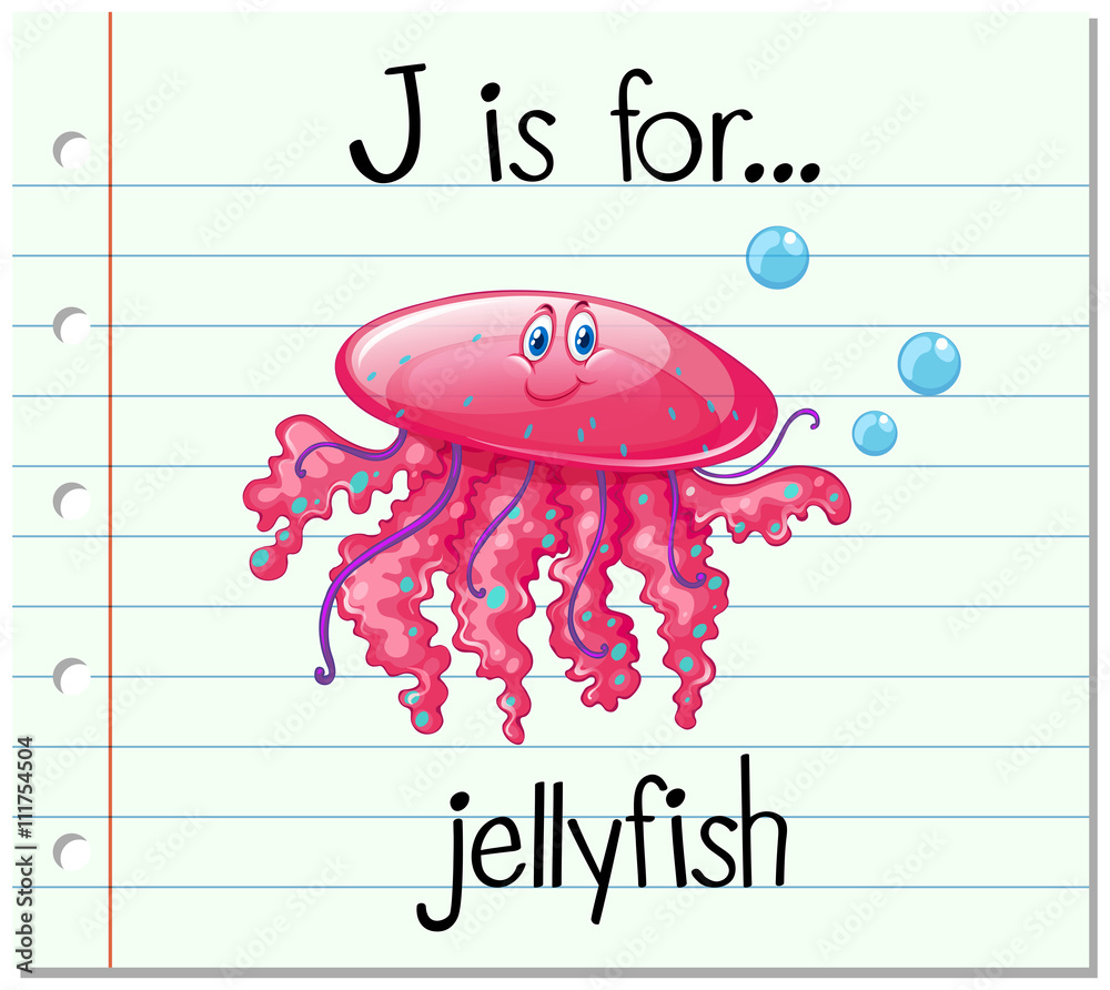 Flashcard letter J is for jellyfish Stock Vector | Adobe Stock