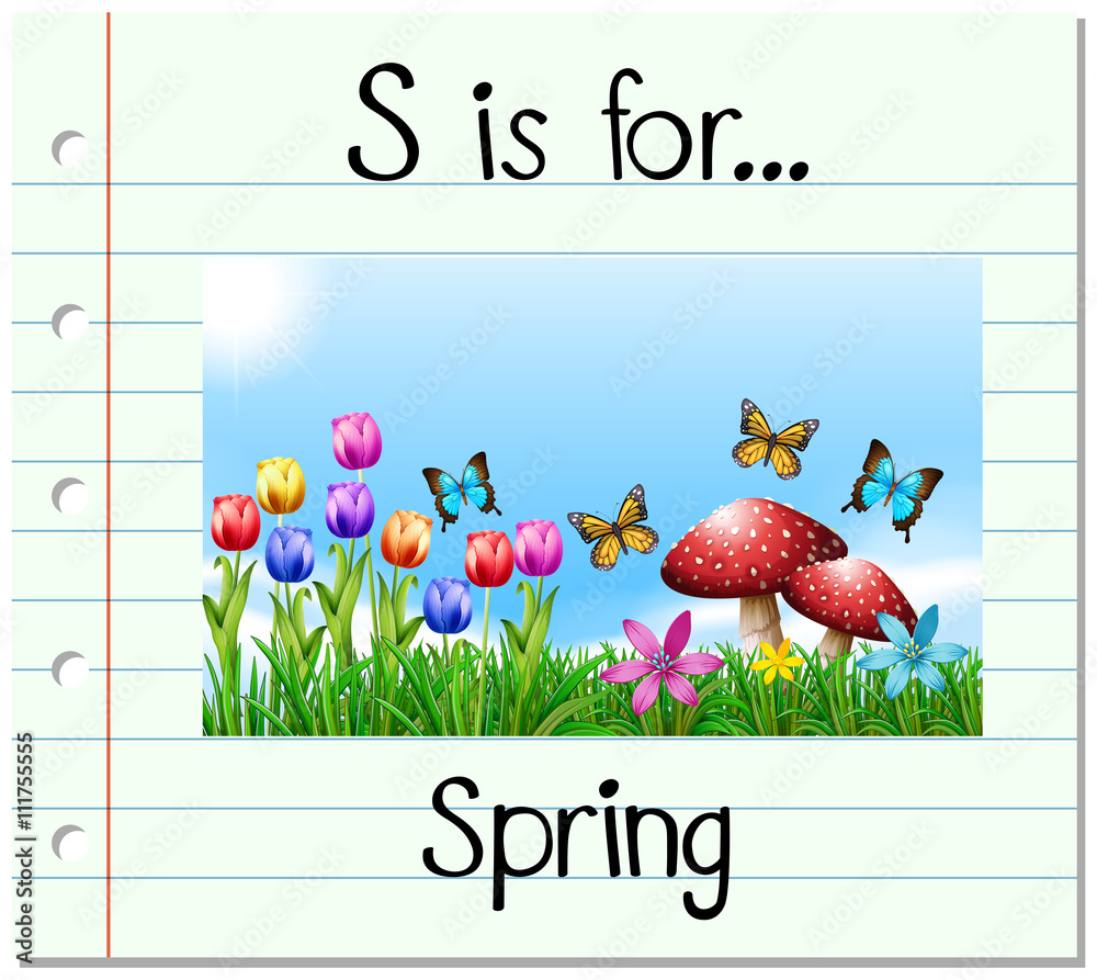 Flashcard letter S is for spring Stock Vector | Adobe Stock