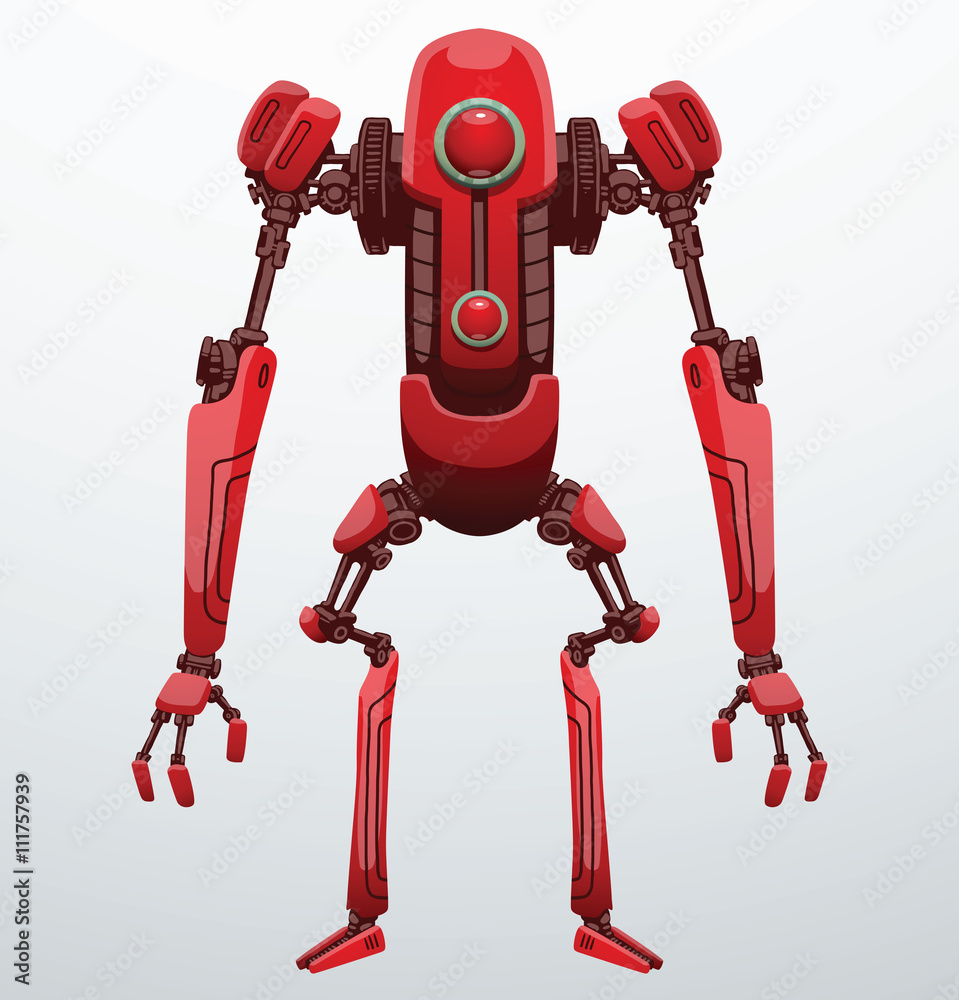 Vector image of funny thin red robot with two arms and legs, with a red ...