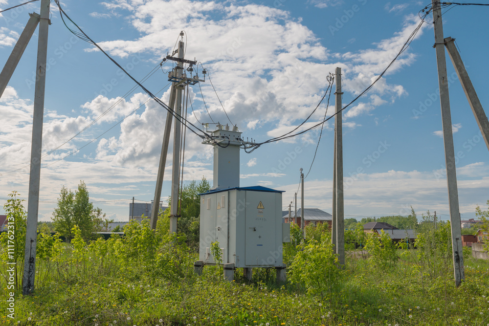 voltage transformer on the street Stock-Foto | Adobe Stock