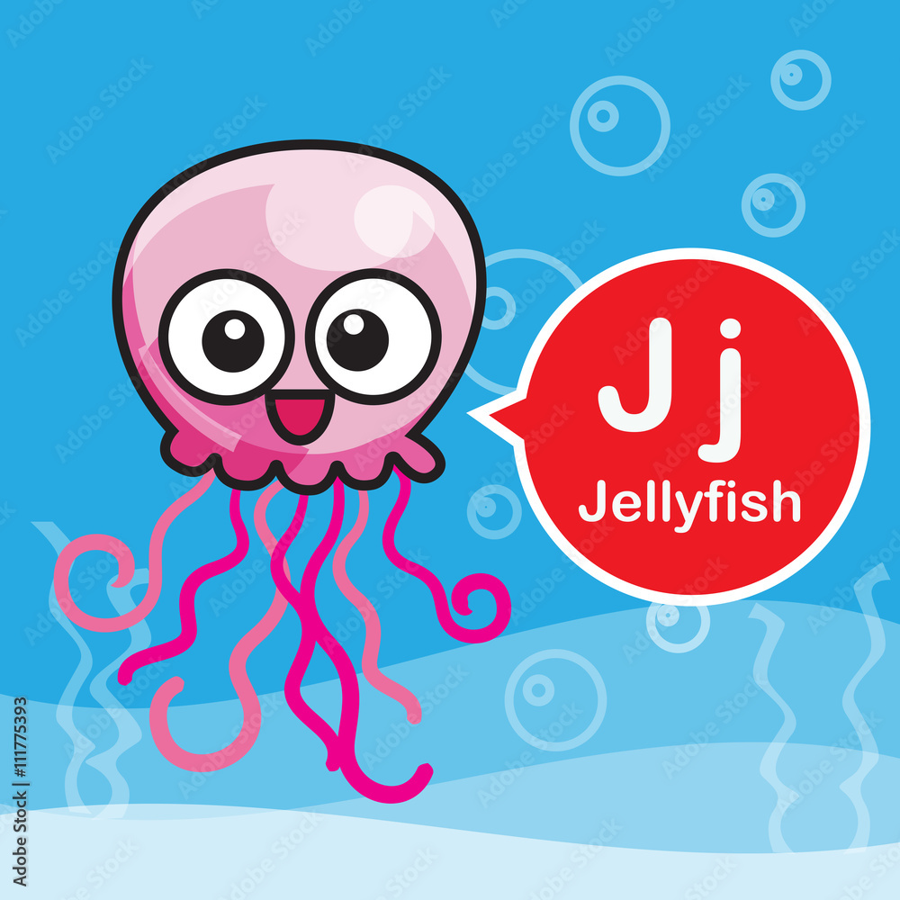 J Jellyfish color cartoon and alphabet for children to learning Stock ...