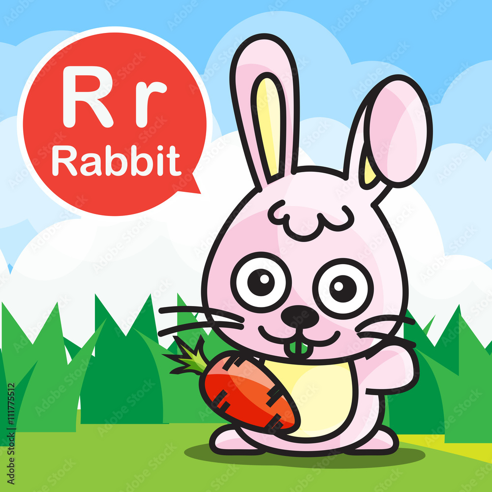 R Rabbit color cartoon and alphabet for children to learning vec Stock ...