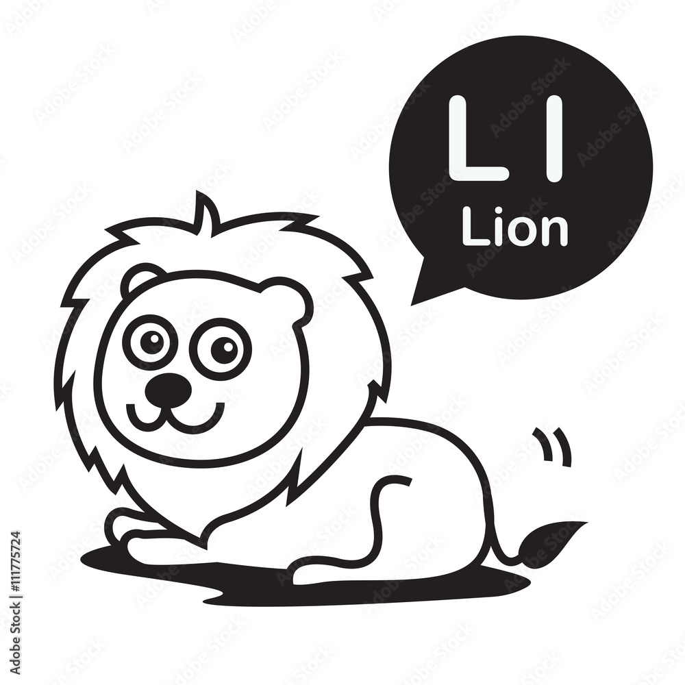 L Lion cartoon and alphabet for children to learning and colorin Stock ...