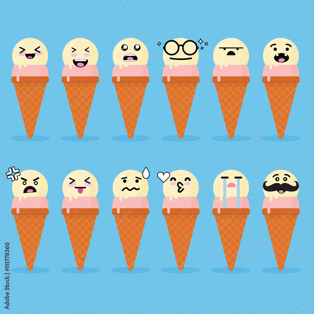 Smilies emoji emoticon face in ice cream with a lot of variation Stock ...