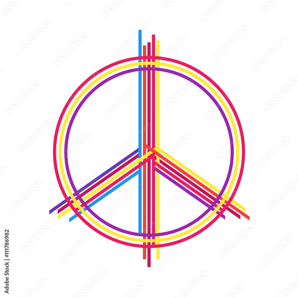 peace sign, vector t-shirt design, print, varicoloured lines on white ...