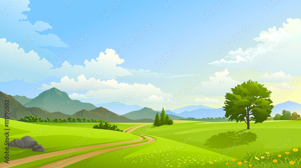 Dual lane path across vast and beautiful grasslands Stock Vector ...
