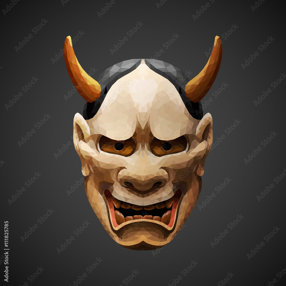 low poly mask Noh theater Hannya Side light Stock Vector | Adobe Stock