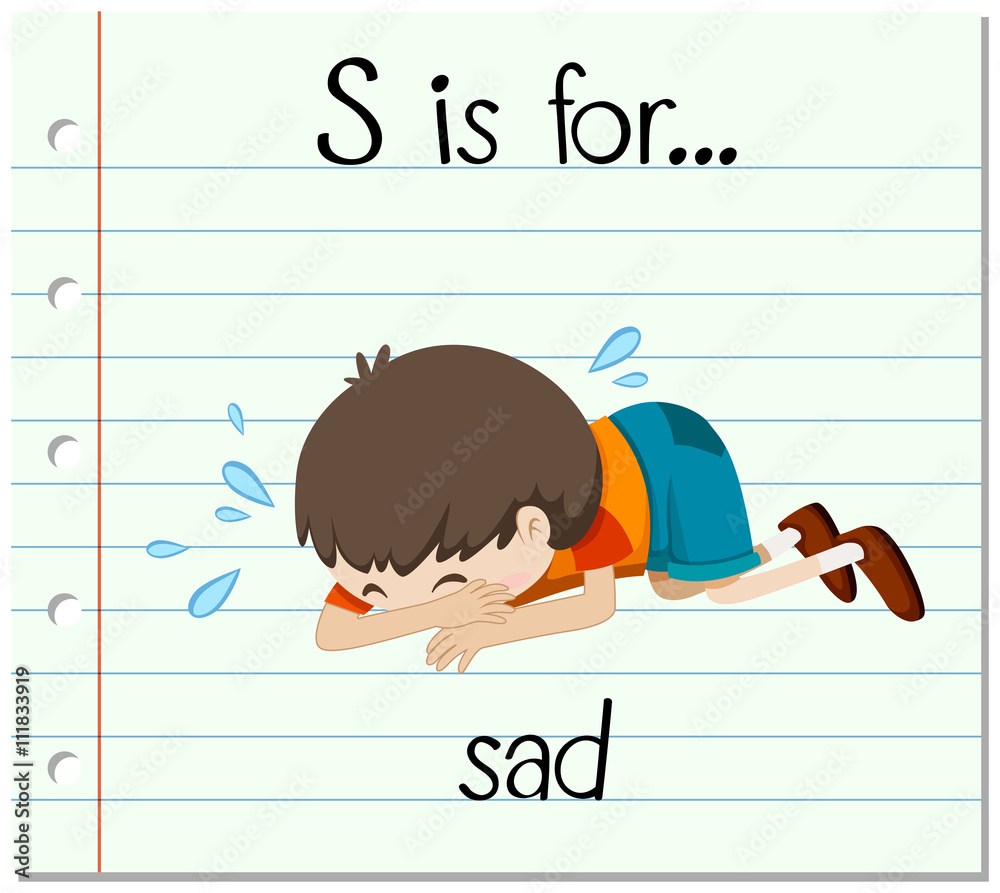 Flashcard letter S is for sad Stock Vector | Adobe Stock