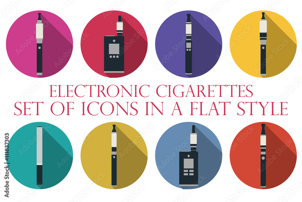 Electronic cigarette. Electronic cigarette flat icons. Types vaporizers ...