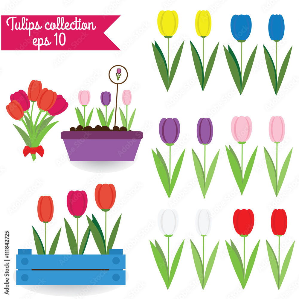 Tulips clipart vector collection Stock Vector | Adobe Stock