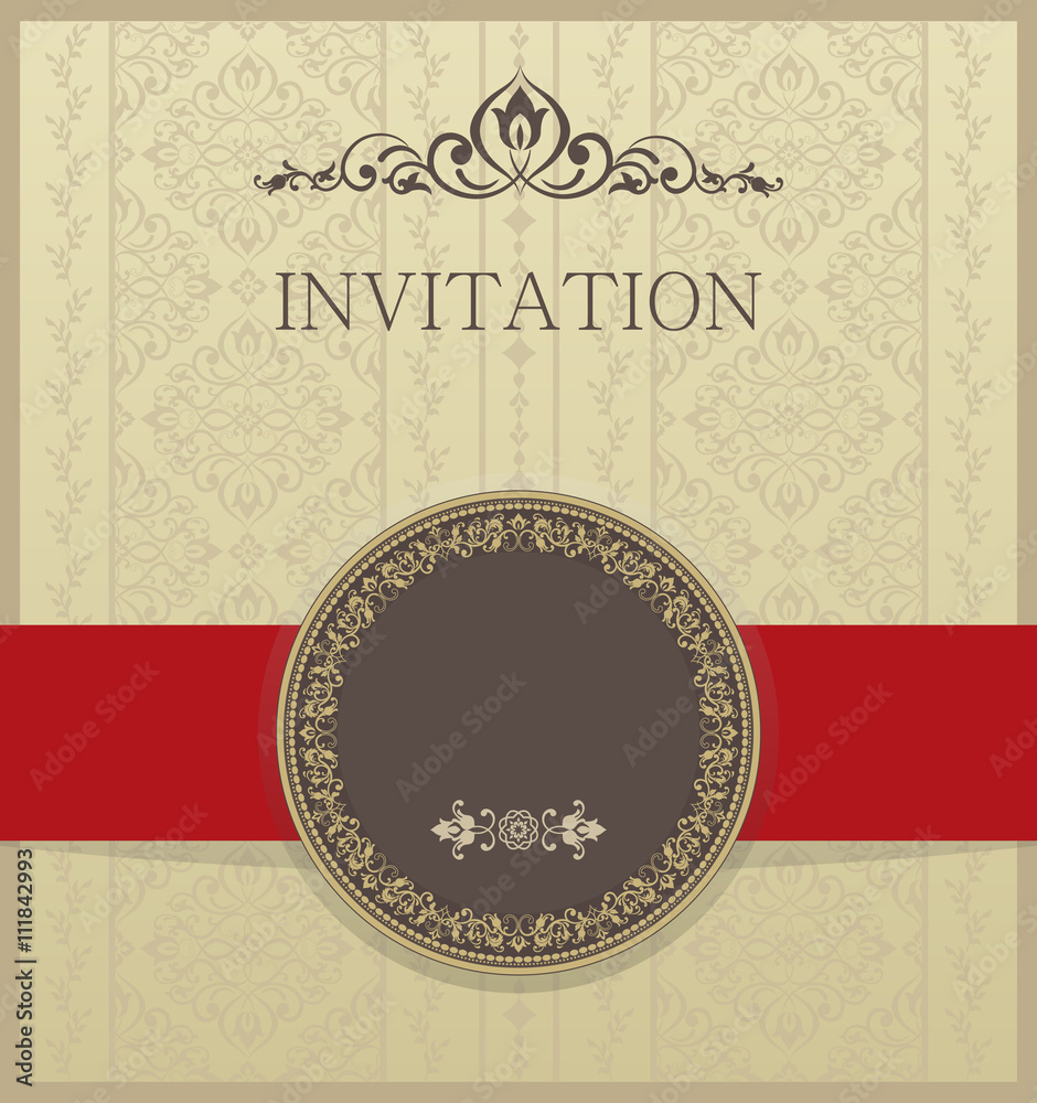 Vintage invitation card with Victorian ornaments in gold Stock Vector ...