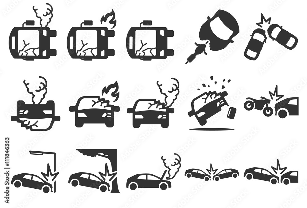 Stock Vector Illustration: Car crash icons Stock Vector | Adobe Stock