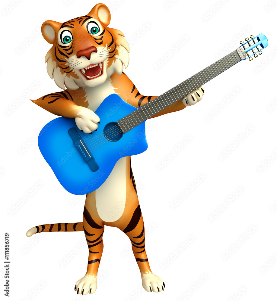 cute Tiger cartoon character with guitar Stock Illustration | Adobe Stock