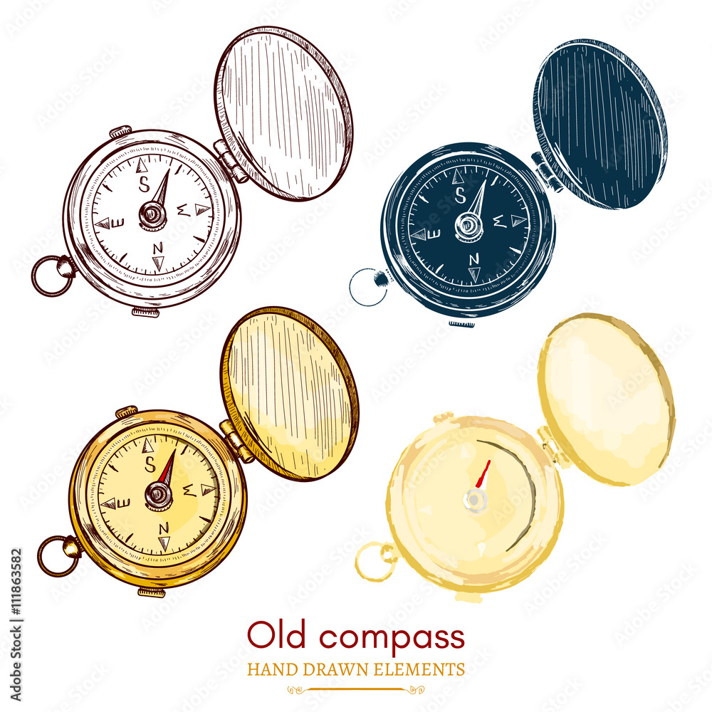 Old compass vintage compass collection hand drawn vector Stock Vector ...