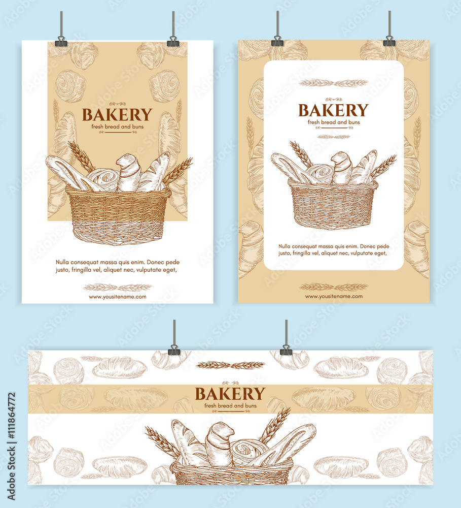 Bakery shop, bread basket signage template hand drawn Stock Vector ...