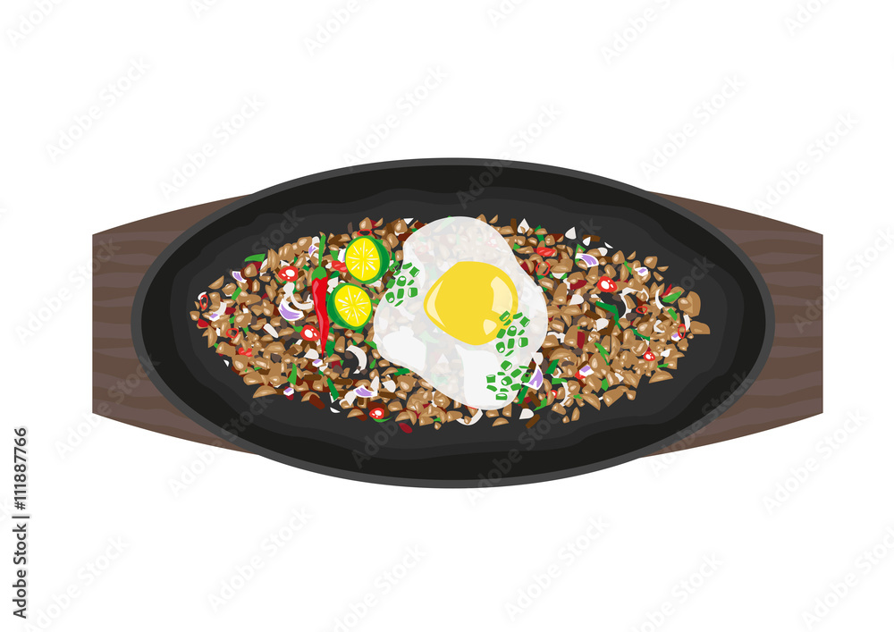 Sizzling Sisig made of variety of recipes but topped with egg, spices ...