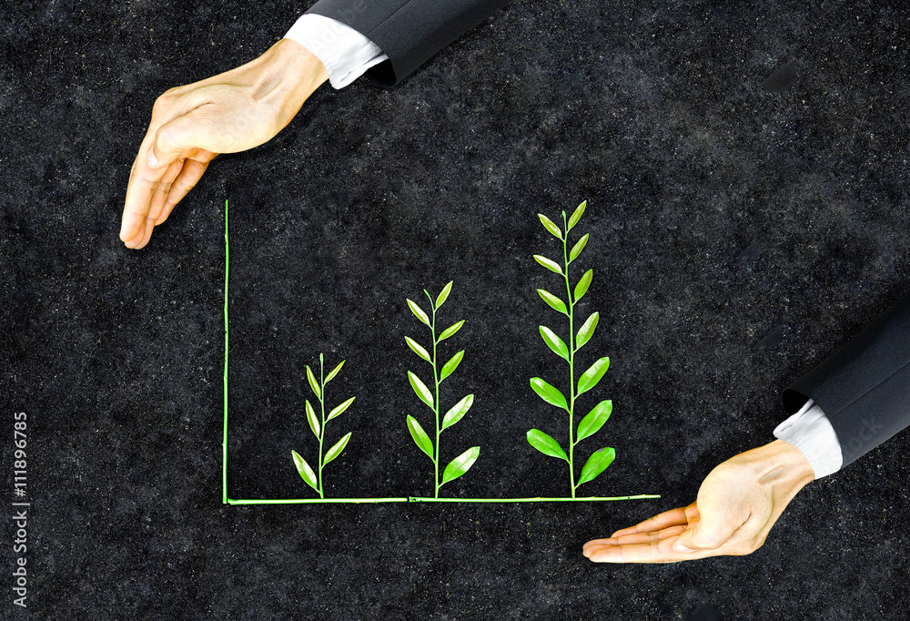 Business ethics / Hand of a businessman holding tree arranged as a ...