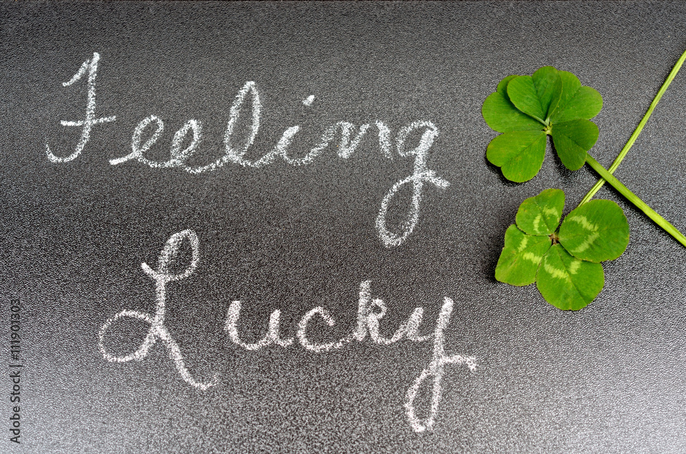 Feeling lucky concept sign, 5 five leaf clover, 4 four leaf clover ...