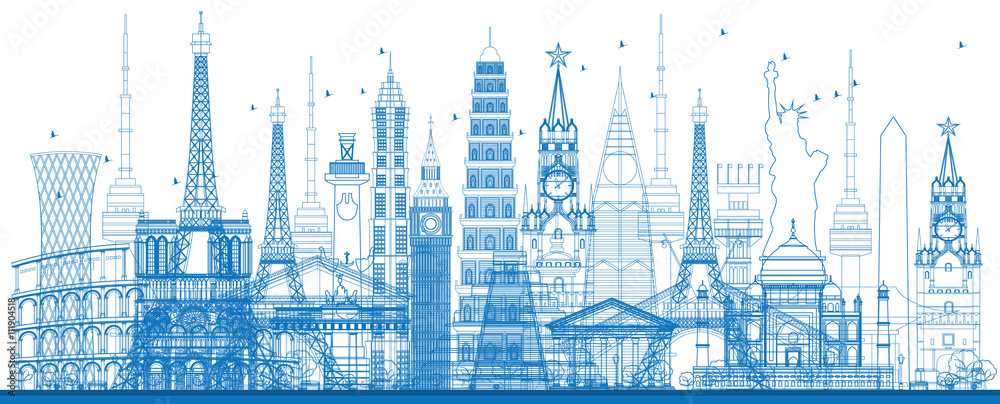 Outline world famous landmarks. Vector illustration. Stock Vector ...