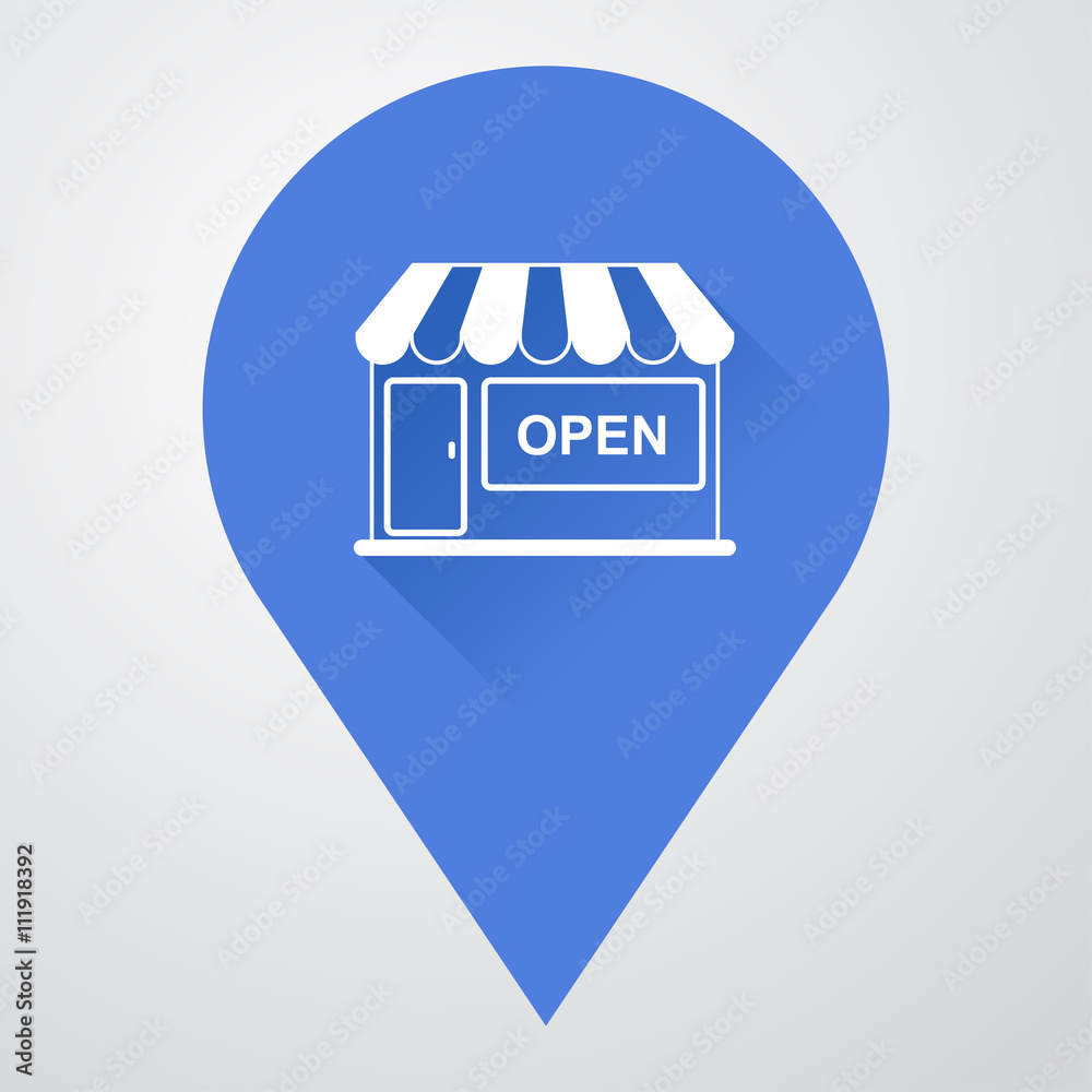 Icono plano localizacion con tienda con sombra Stock Vector | Adobe Stock