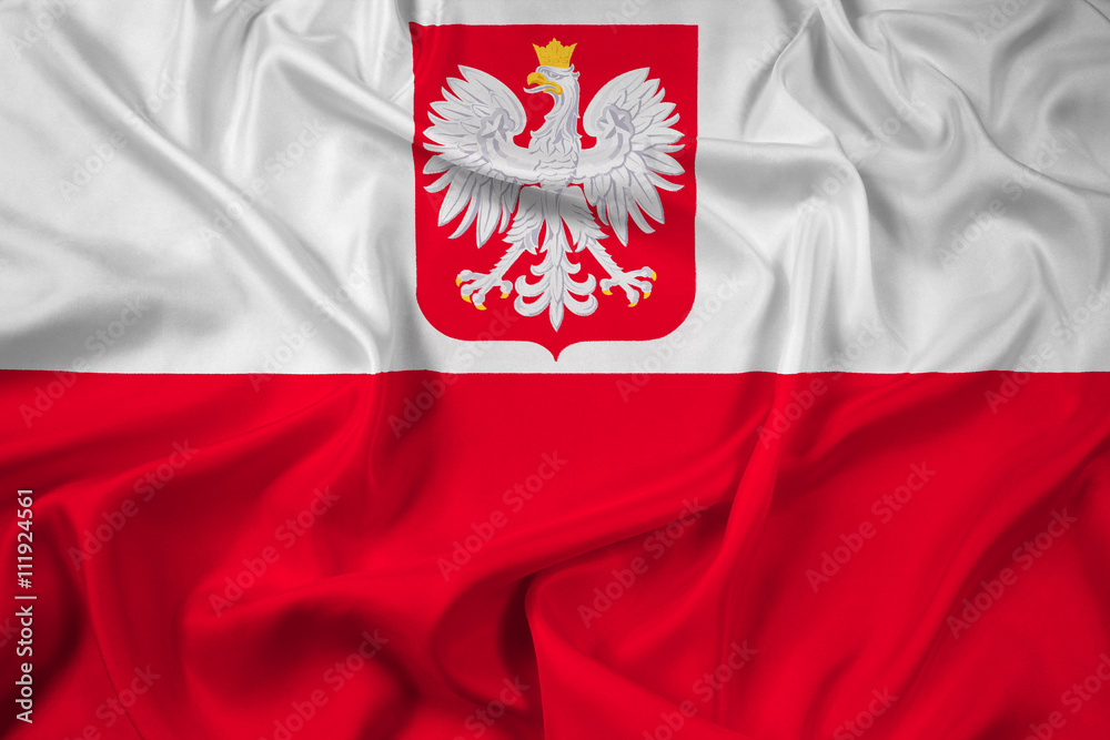 Waving Flag of Poland with Coat of Arms Stock Illustration | Adobe Stock