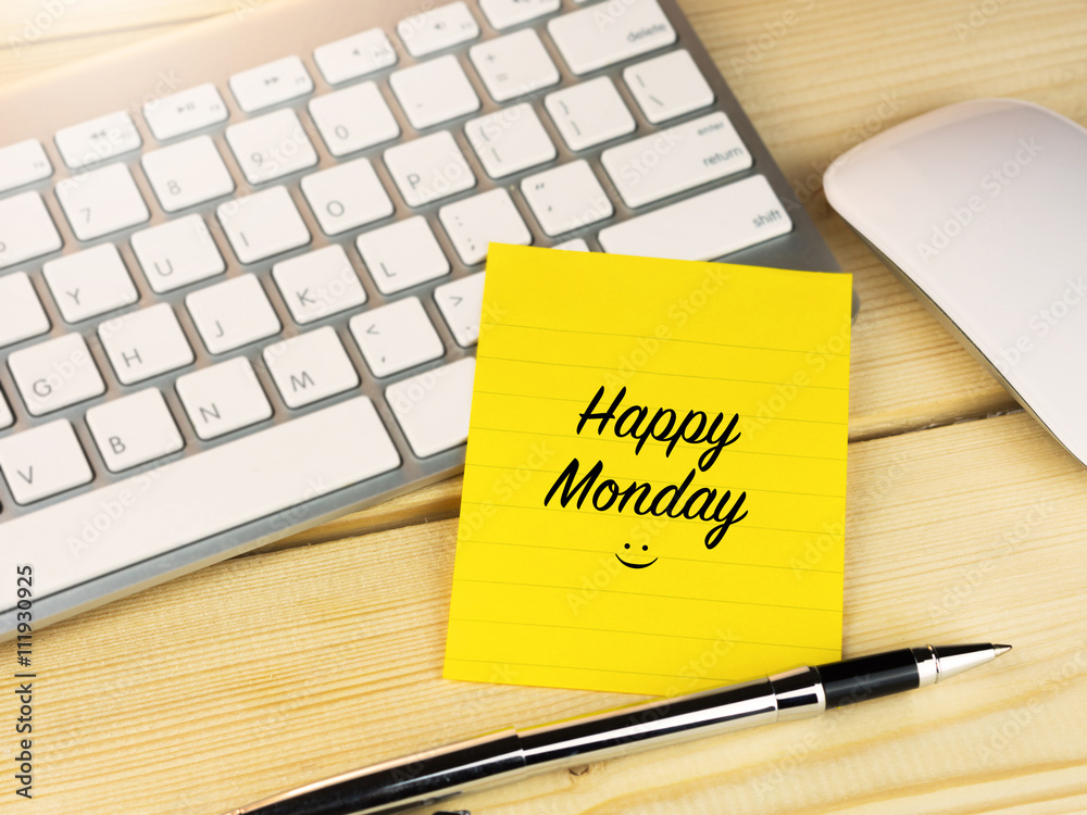 Happy Monday with smiley face on work table Stock Photo | Adobe Stock
