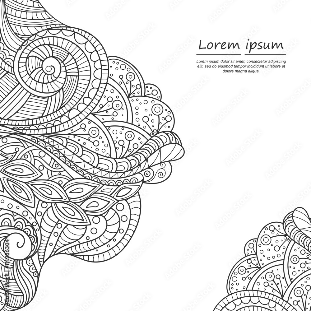 Vector card template with floral pattern. Hand drawn zentangle ...