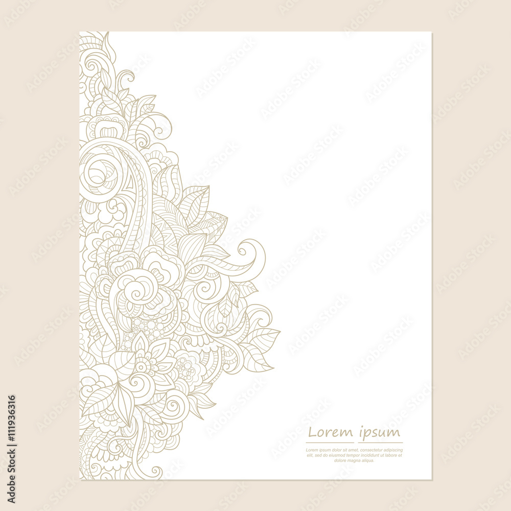 Vector card template with floral pattern. Hand drawn zentangle ...