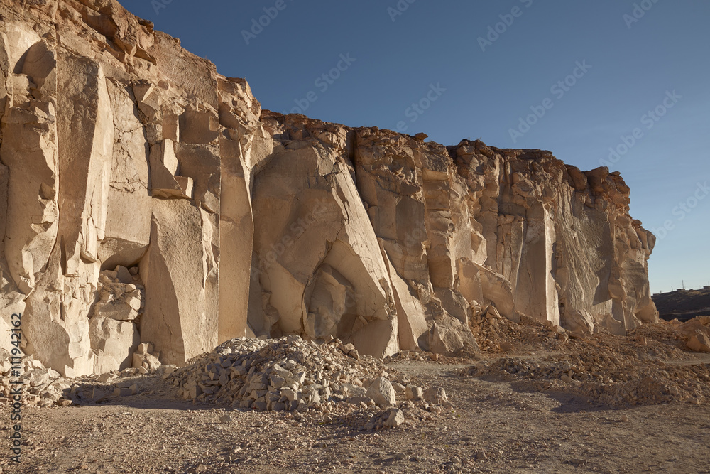 The famous sillar stone quarry, Peru. A light coloured volcanic rock ...