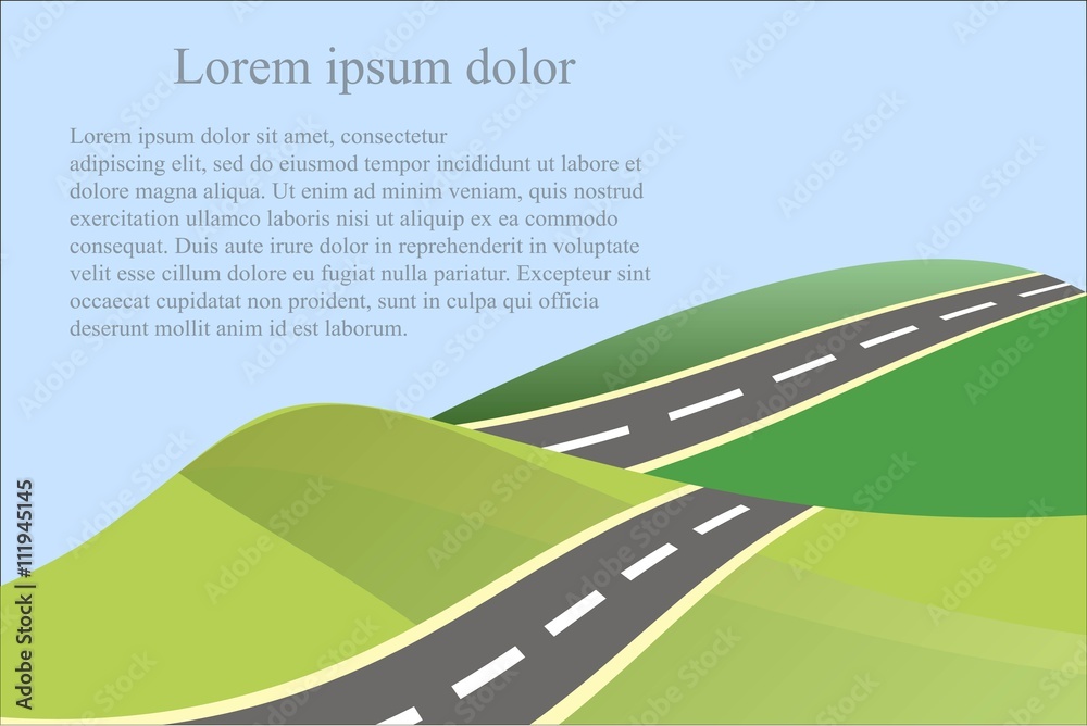 Landscape background with green heals and grey road, vector ...