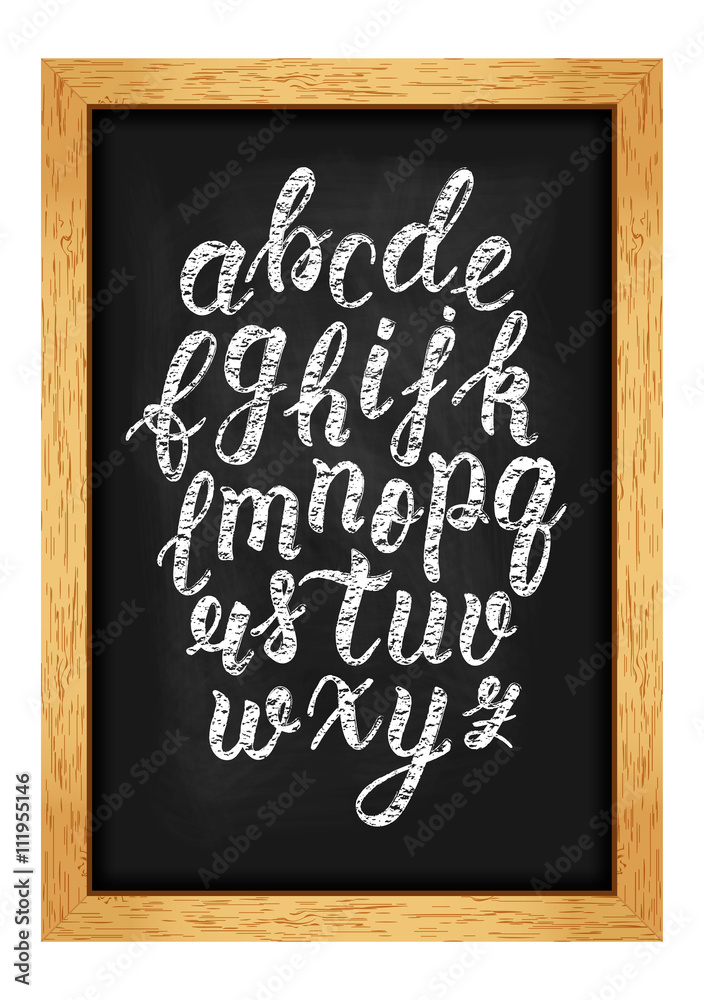 Chalk hand drawn latin calligraphy brush script of lowercase letters on ...