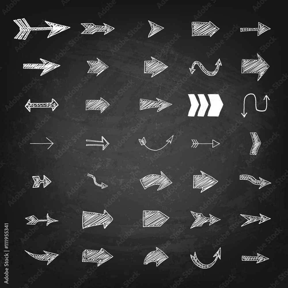 Set of hand drawn arrows on black chalkboard background. Design Stock ...