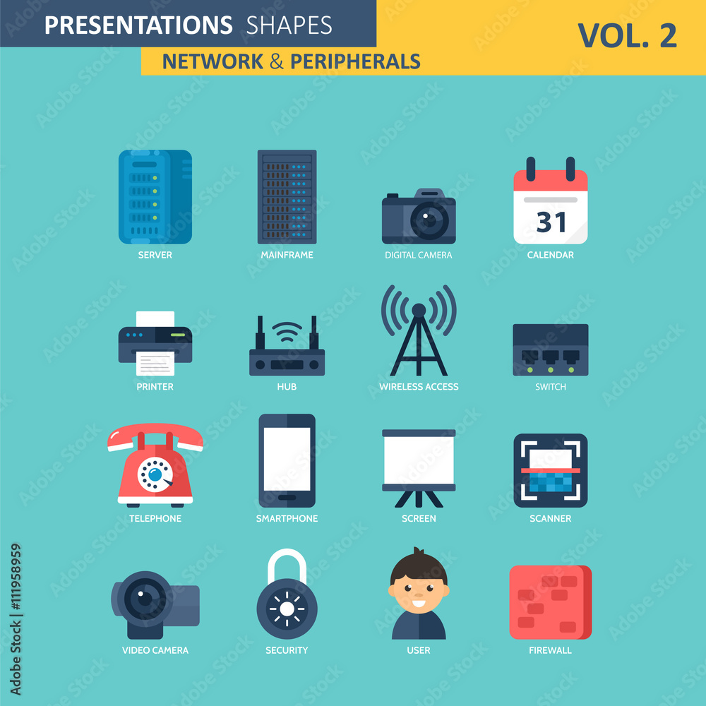 Network and peripherals modern icons. Presentation shapes for gr Stock ...