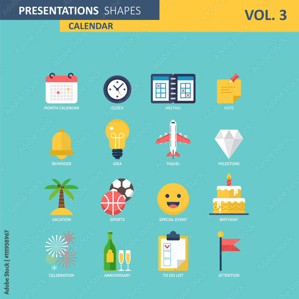 Calendar events modern icons. Presentation shapes for graphic an Stock ...