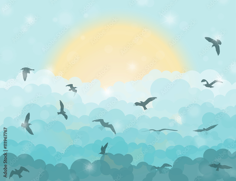 Flying Birds In The Sky Cartoon