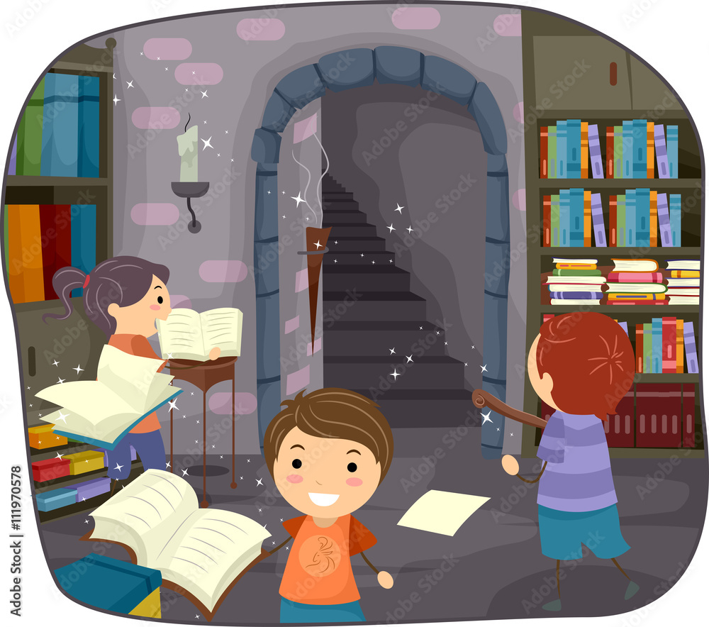 Stickman Kids Alchemy Magic Library Stock Vector | Adobe Stock