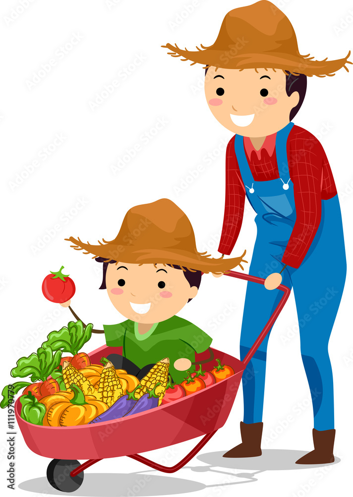 Stickman Family Boy Dad Farmer Harvest Stock Vector | Adobe Stock