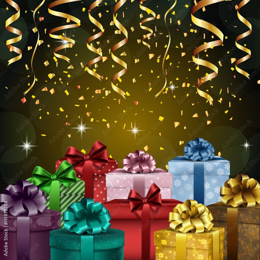 Birthday party background with gift boxes and confetti Stock Vector ...