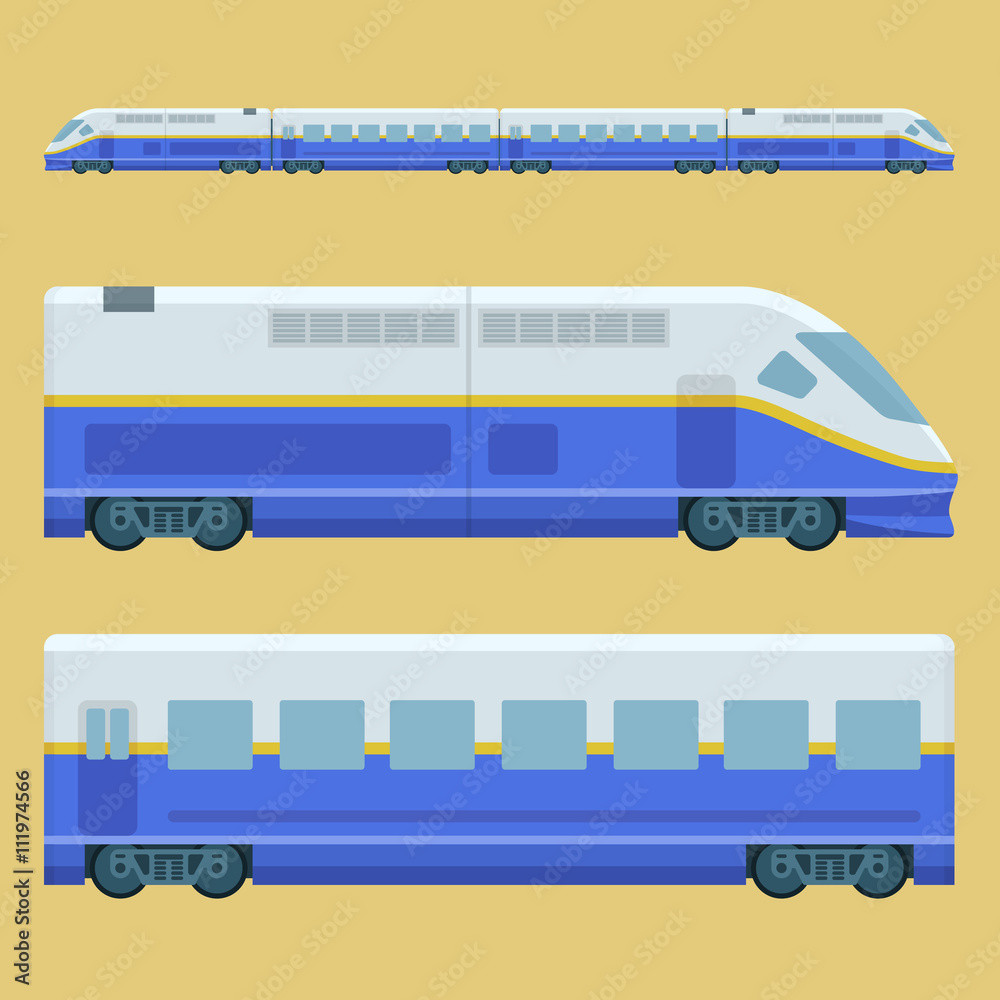High-speed train. Passenger train. Railway locomotive, passenger wagons ...