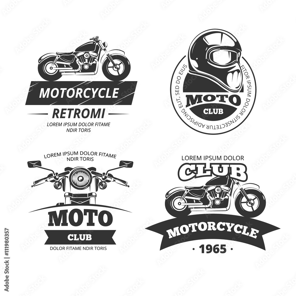 Retro motor club logos. Motorcycle or biker club vintage labels ...