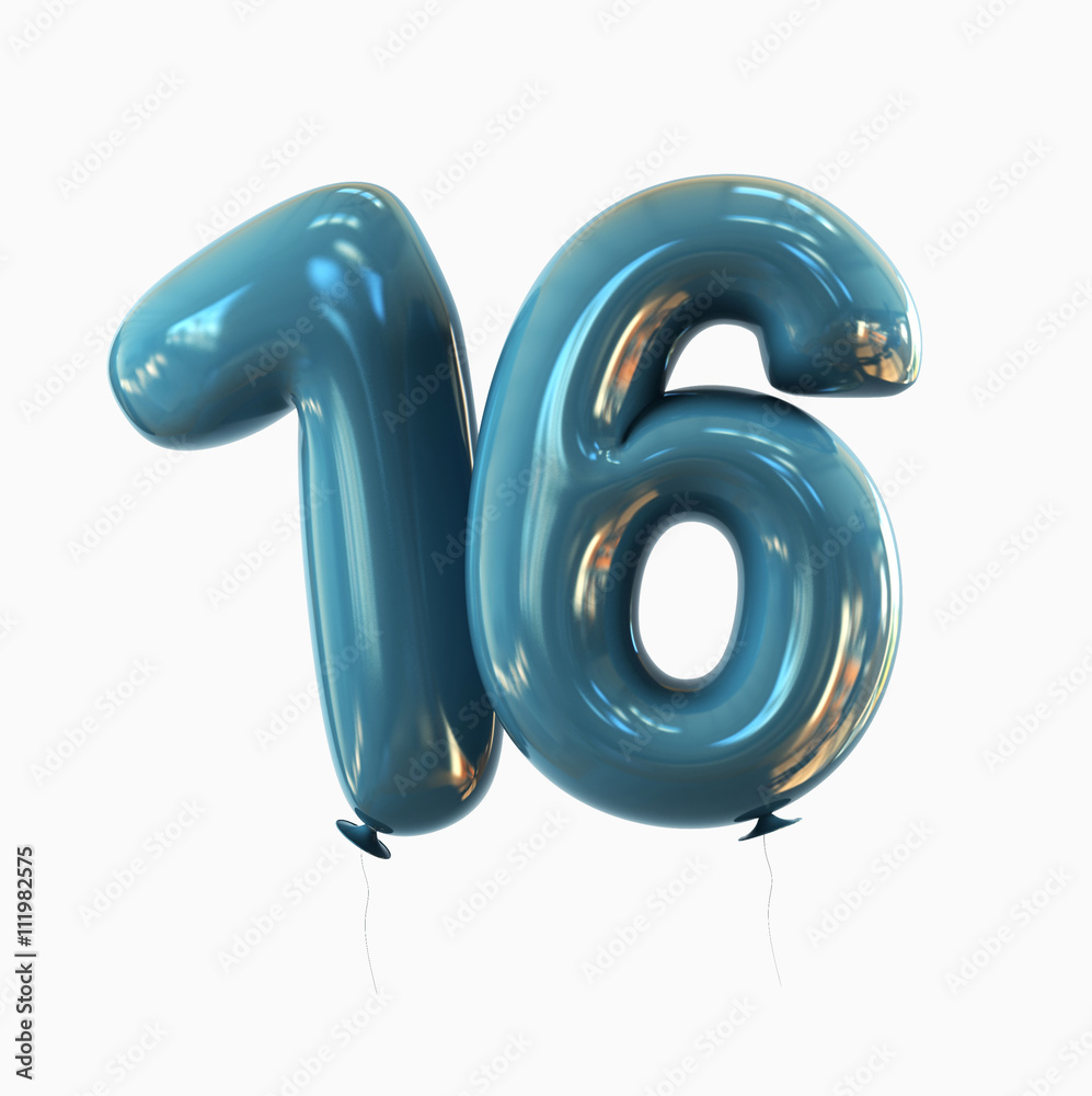 Sweet Sixteen - Number 16. balloon font. 3d rendering isolated on white ...
