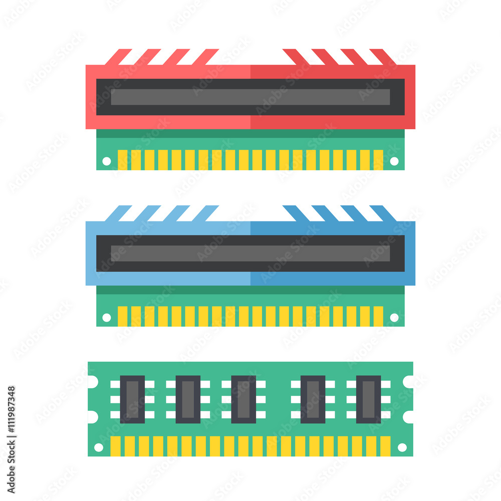 Vector random-access memory set. RAM memory sticks, computer data ...