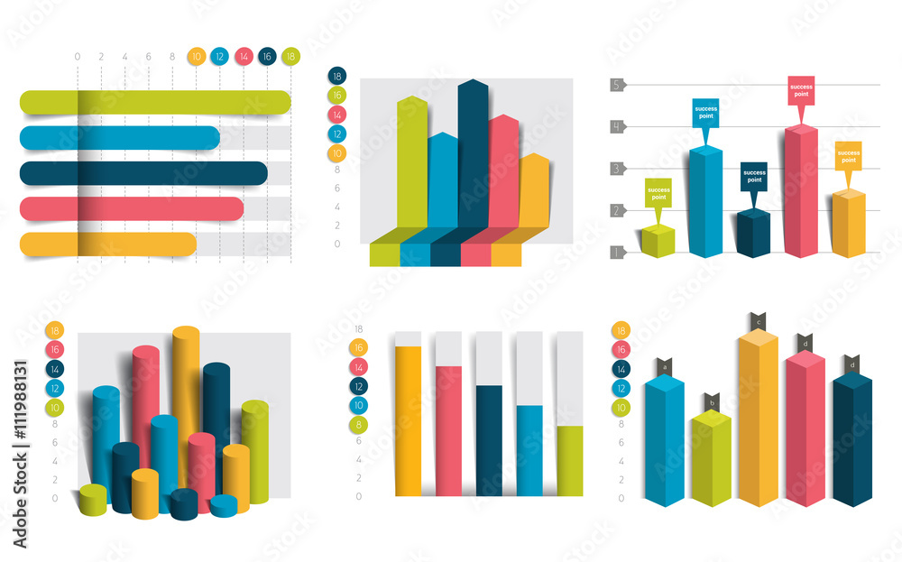 Set of charts, graphs. Simply color editable. Infographics elements ...