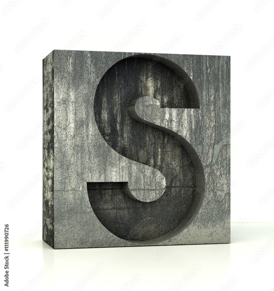 Concrete Font Box Letter S, Alphabet concept. 3d rendering isolated on ...