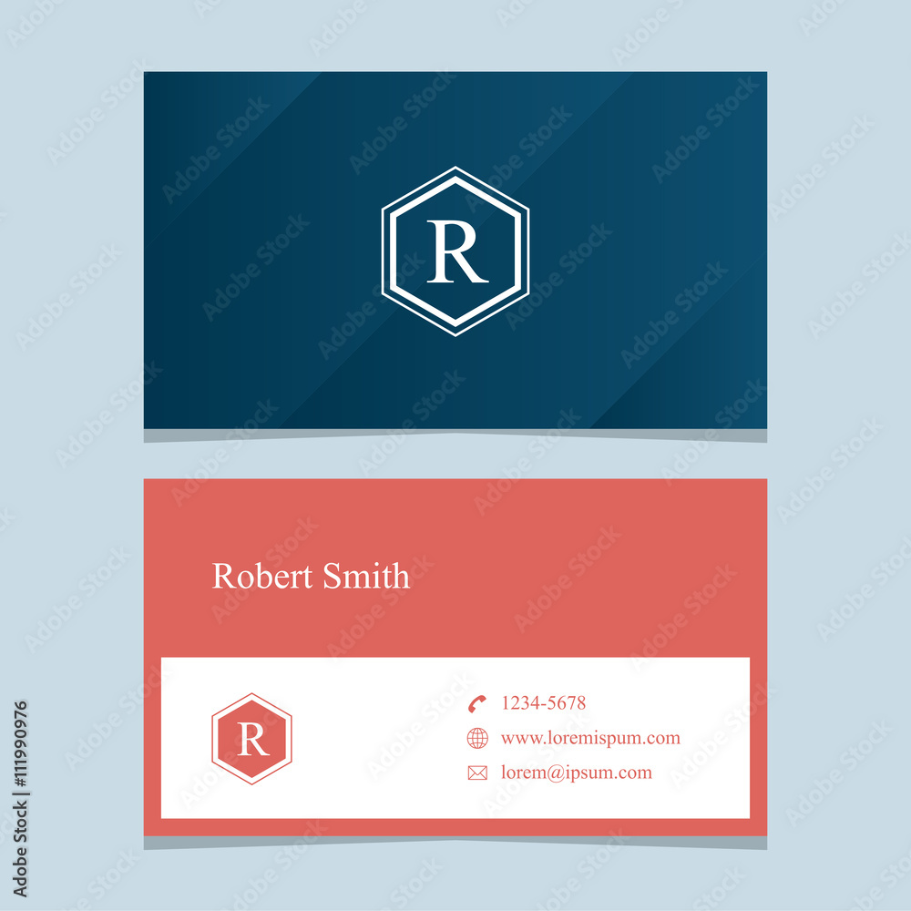 Logo alphabet letter "R", with business card template. Vector graphic ...