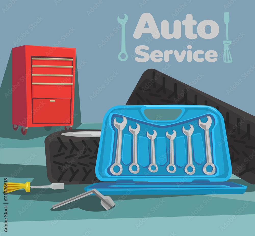 Car service. Vector flat cartoon illustration Stock Vector | Adobe Stock