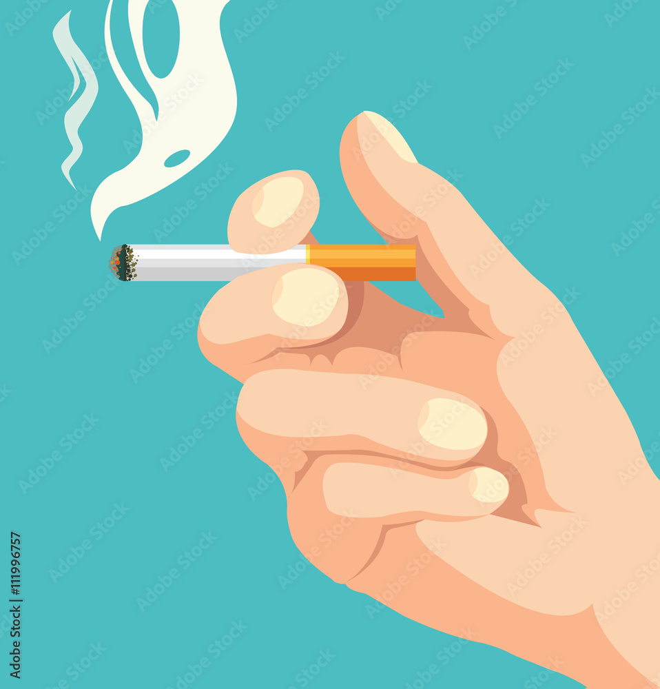 Hand with smoking cigarette. Vector flat cartoon illustration Stock ...