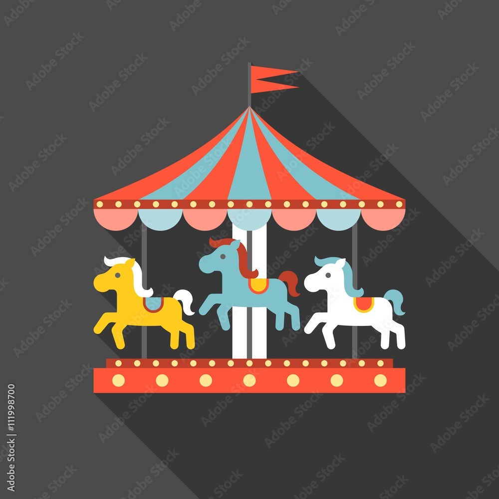 merry go round vector in funfair, merry go round icon, flat design ...